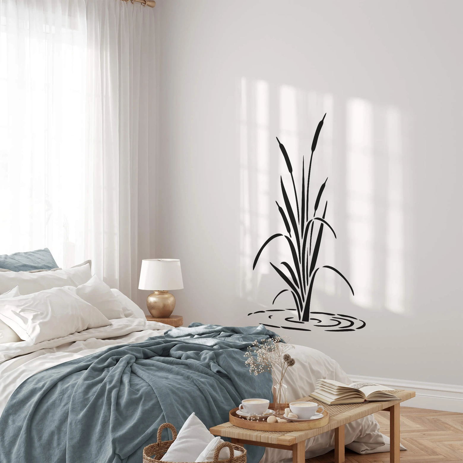 Muursticker Riet in het water | wall-art.nl