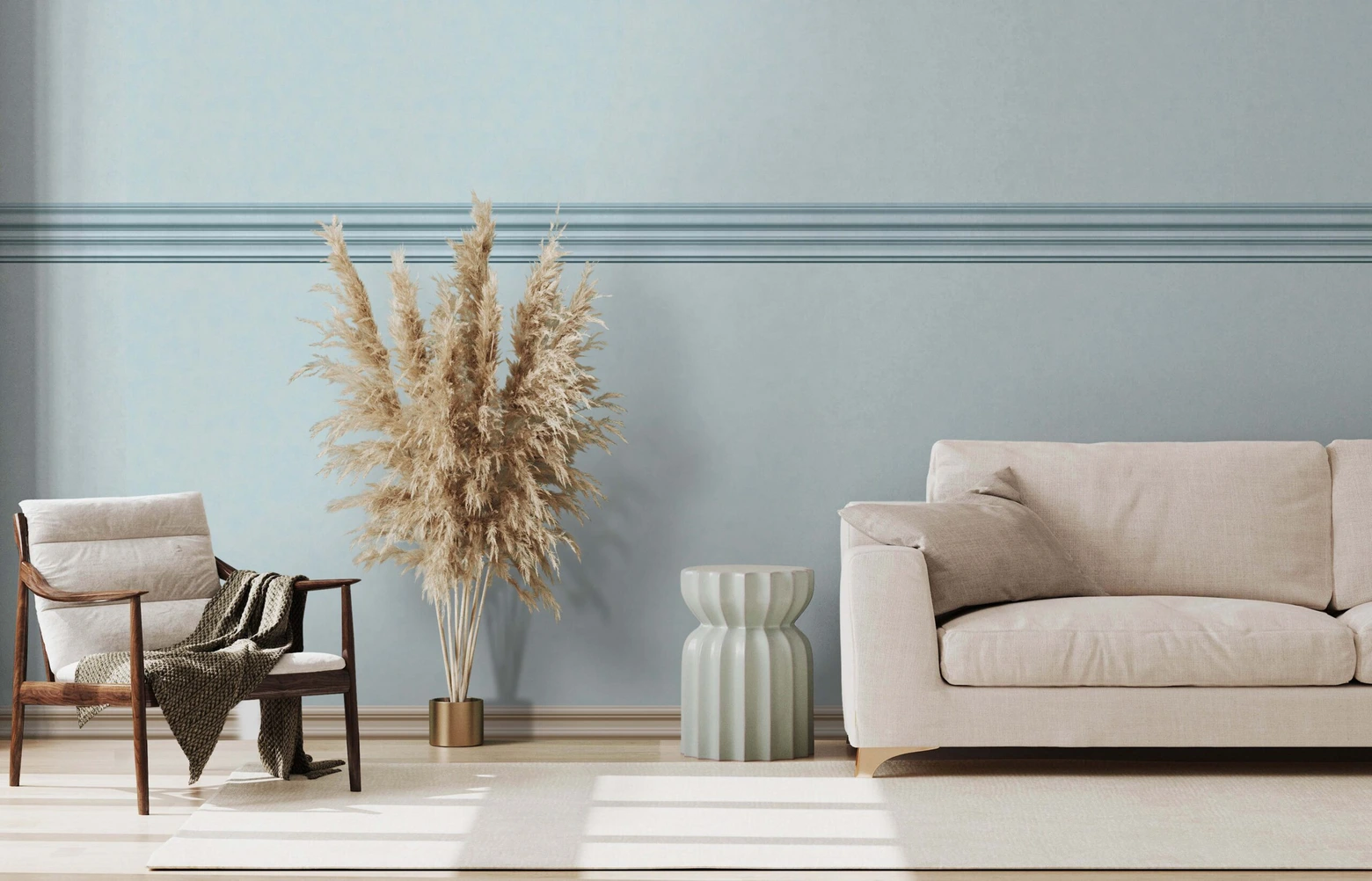 Blue wallpaper border with stripes for living room, bedroom 5.00 x 0. ...