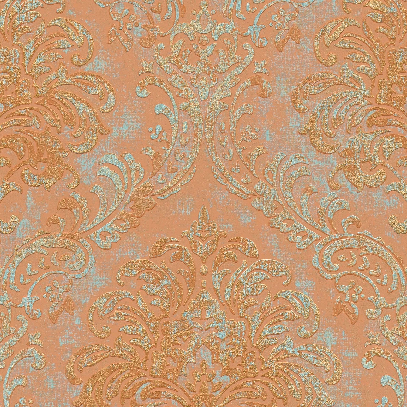 Barok behang oranje - vintage klassiek vliesbehang met ornamenten ...