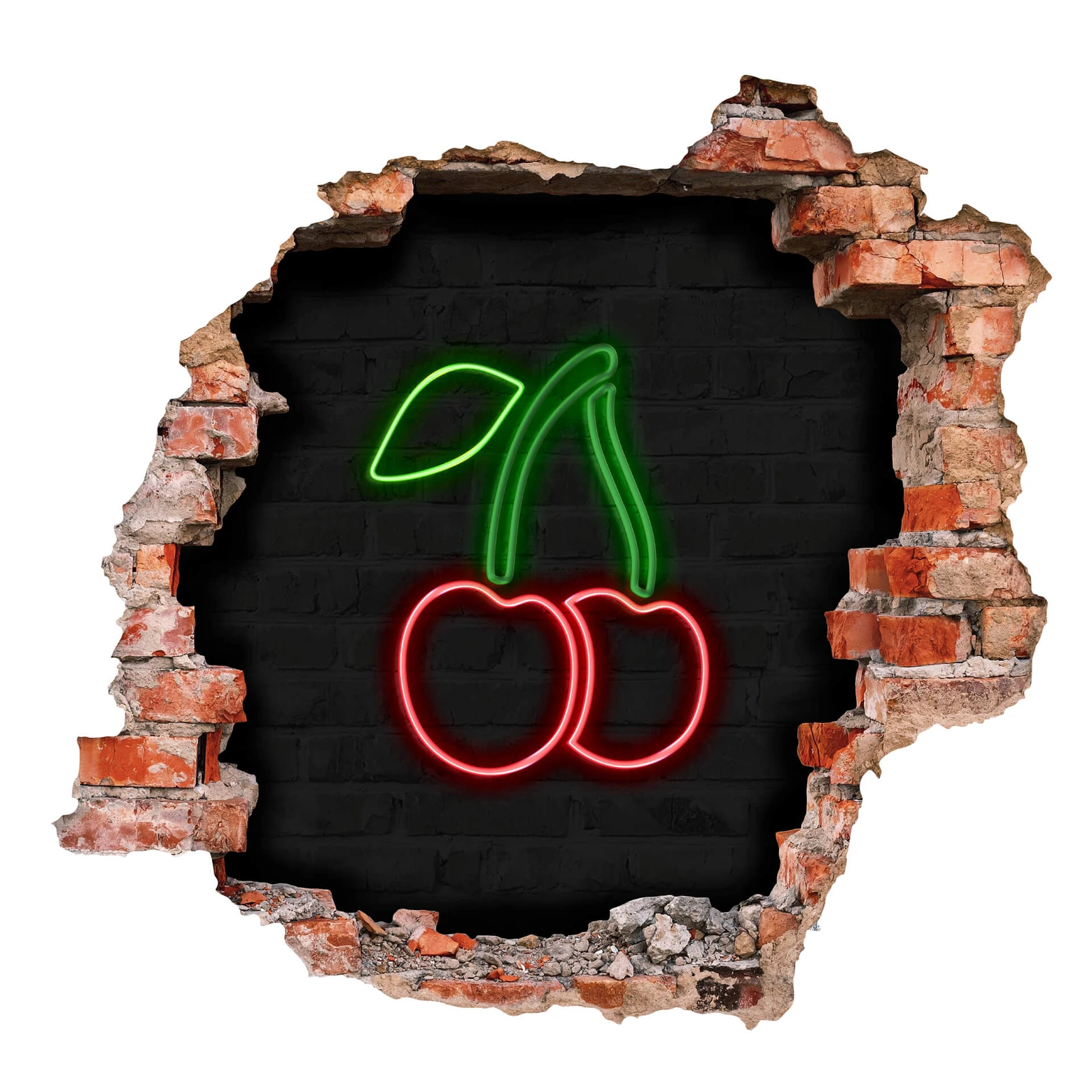 3D Wandtattoo Kirschen Neonlicht | wall-art.de