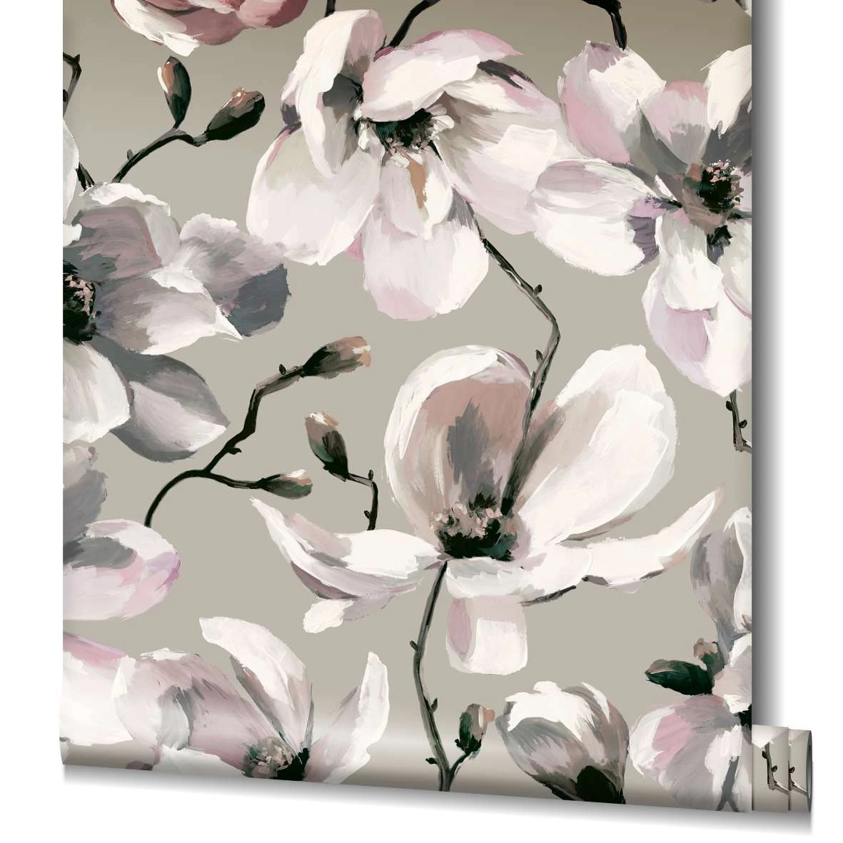 Mustertapete, Florale Vliestapete Flora grau, beige | wall-art.de