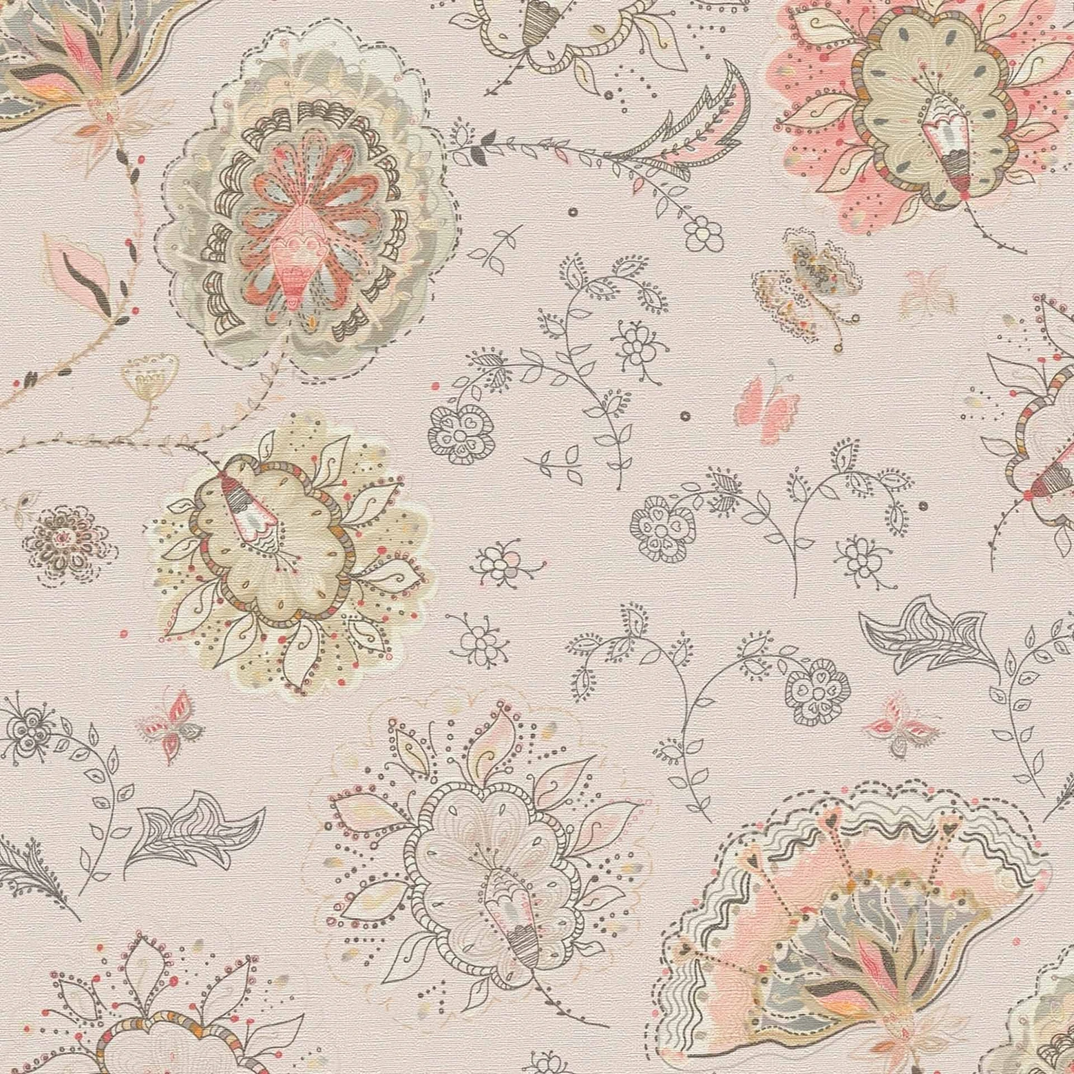 planten behang beige roze - bloemen behang klassiek - natuur behang ...