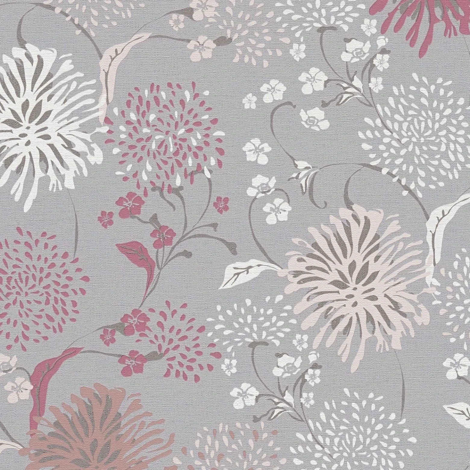 Tapete Floral Grau Weiß - Blumentapete Abstrakt - Vliestapete Natur Wohnzimmer | wall-art.de