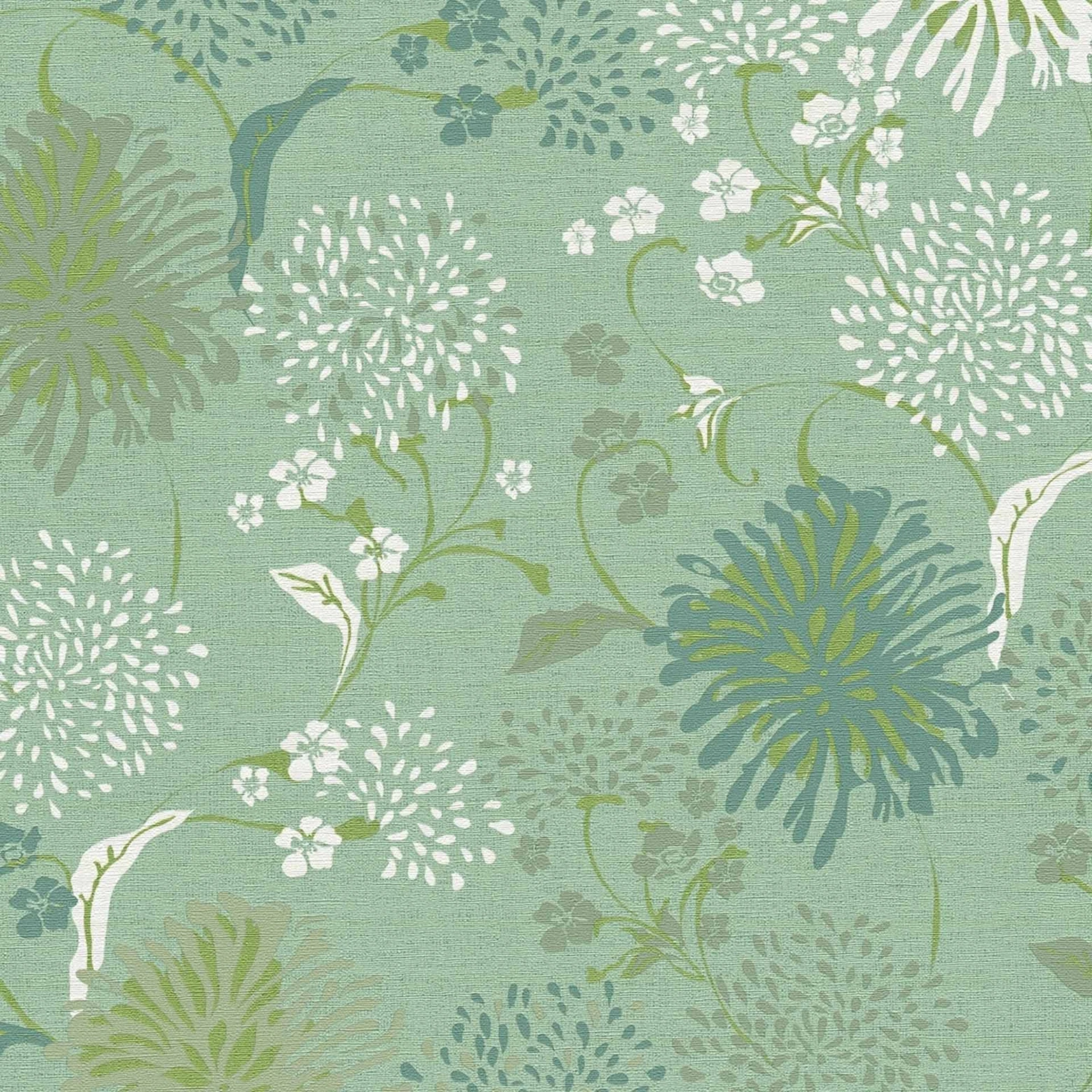 behang bloemen groen wit - vliesbehang planten bladeren - behang ...