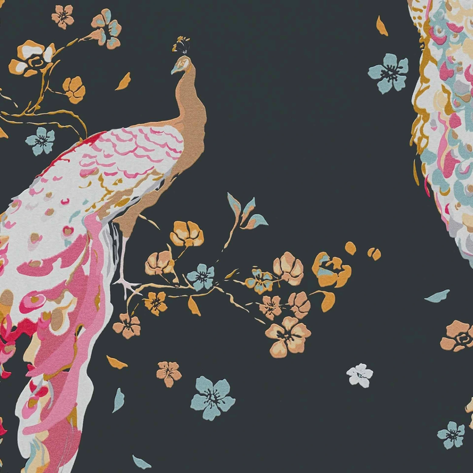 dieren behang zwart geel - vliesbehang pauw - bloemen behang - bloemen ...