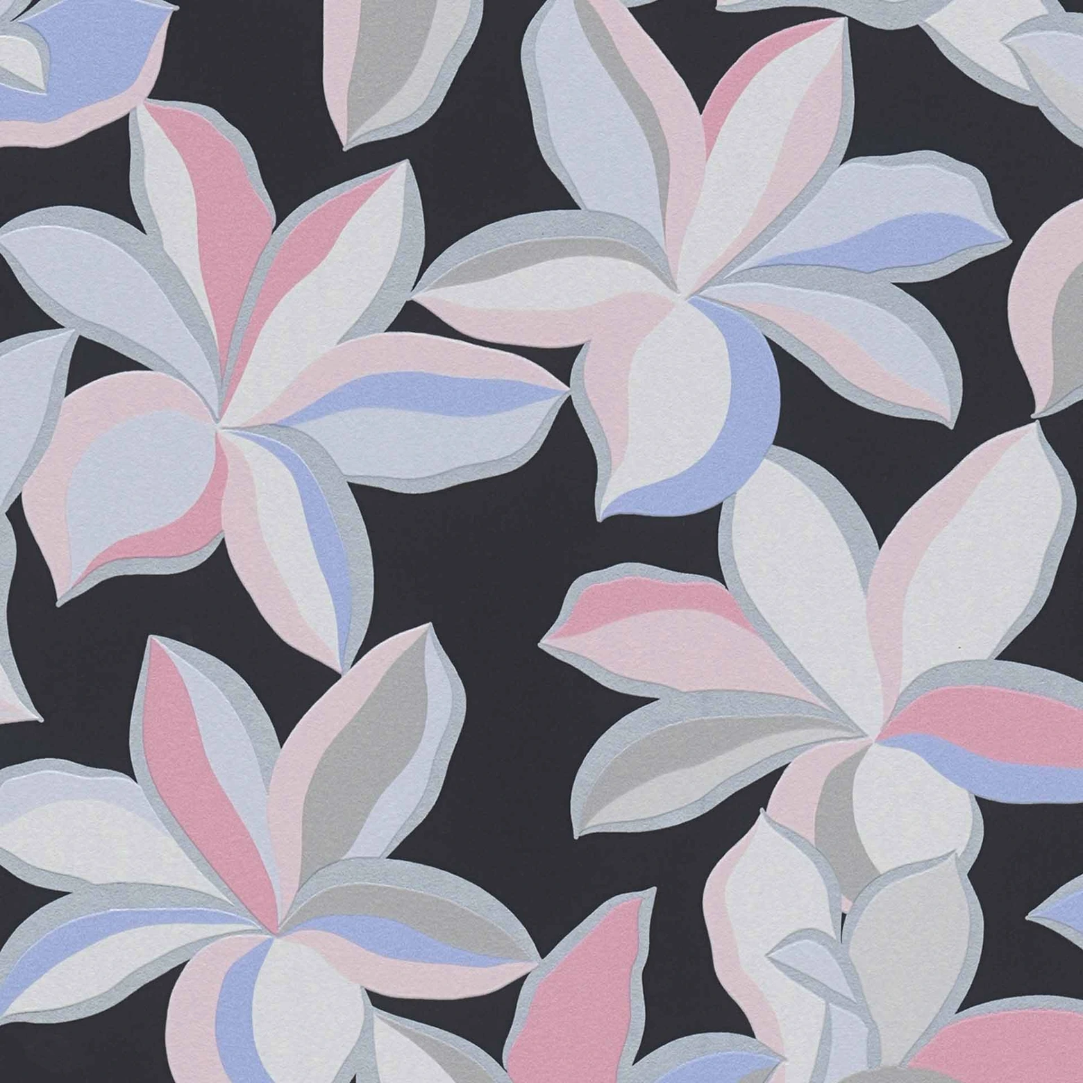 bloemen behang zwart zilver - behang bloemen Hawaii - design behang ...