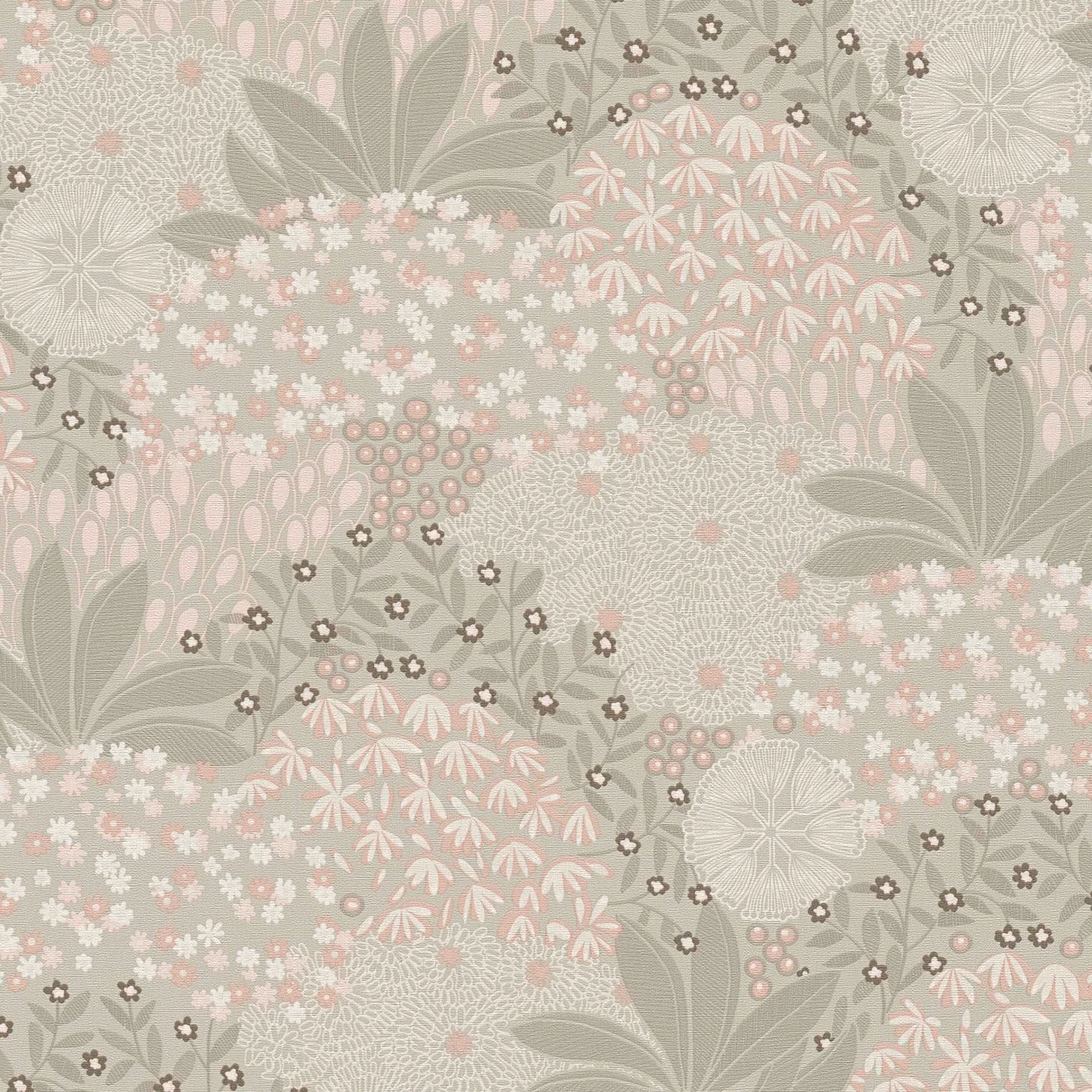 Florale Tapete mit Blumen und Blättern Beige - Natur Vliestapete ...