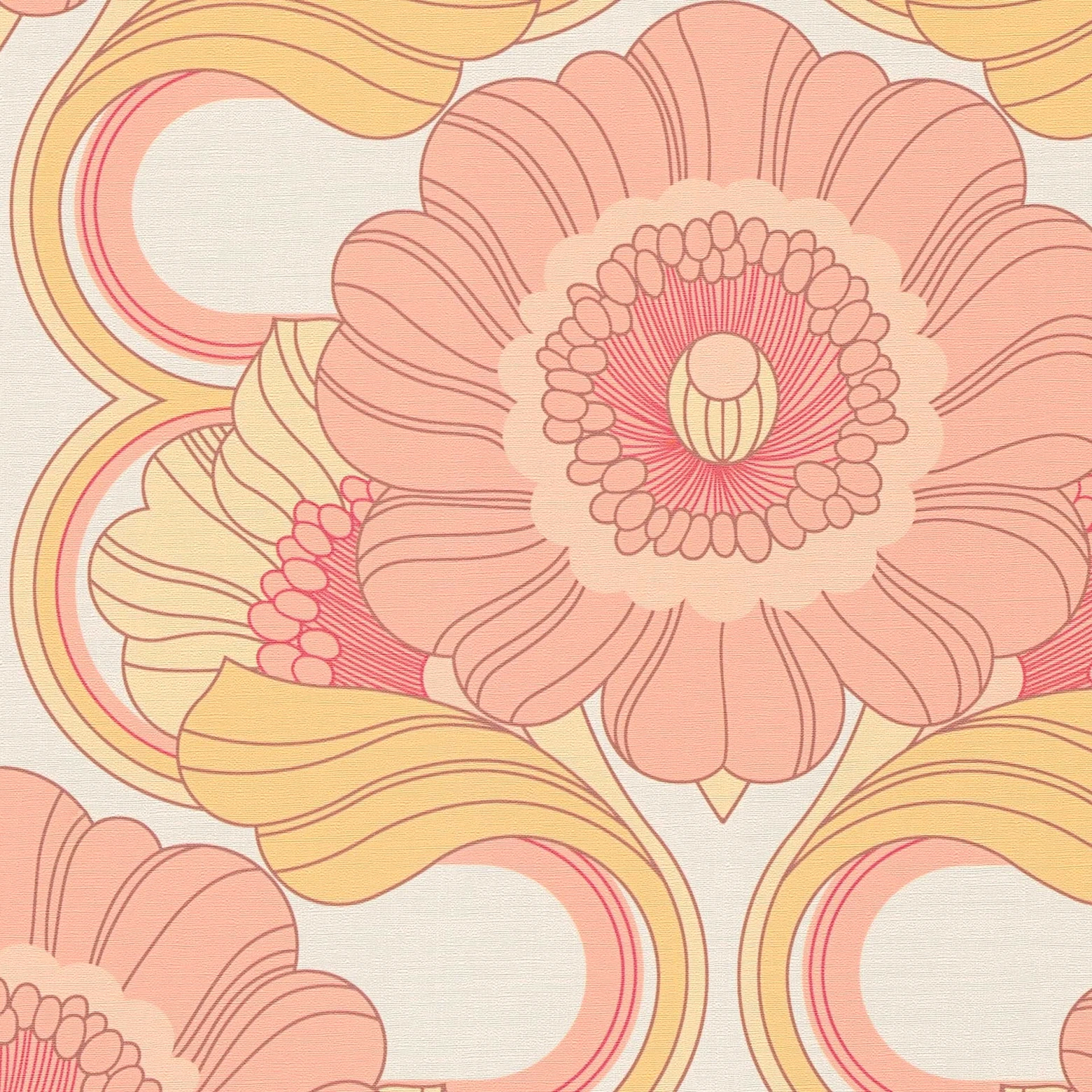 Retro-Tapete Bunt - Vliestapete floral im Retro-Stil - Vintage ...