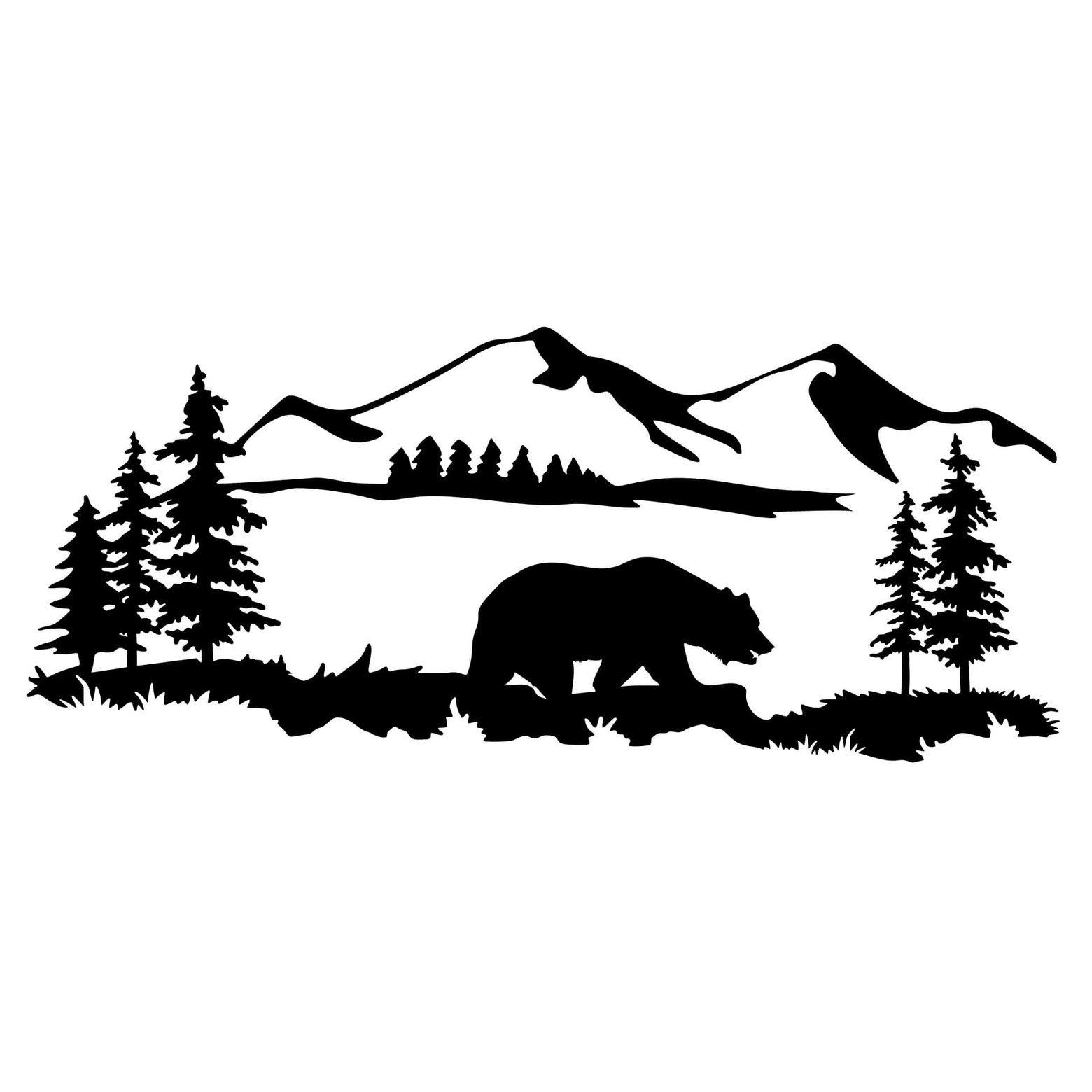 Wall sticker Silhouette bear in a mountain landscape with trees | wall ...