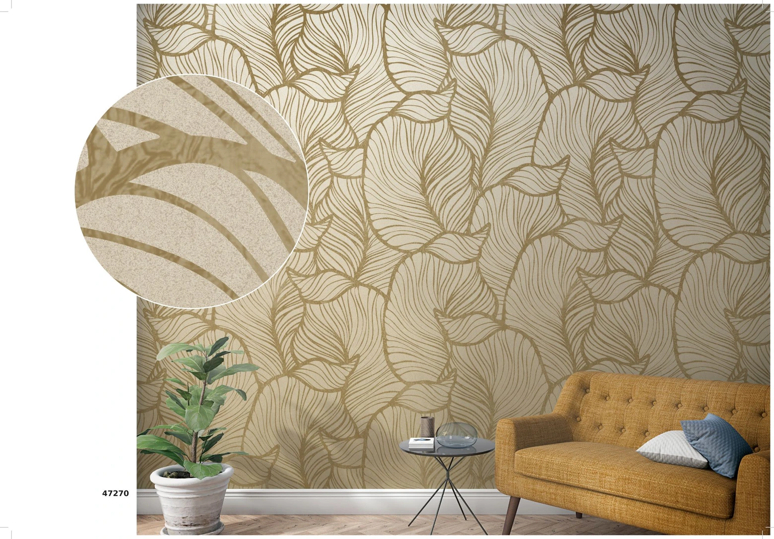 Abstract bladmotief behang Beige, Bloemig 2.70 x 1.59 m | wall-art.nl