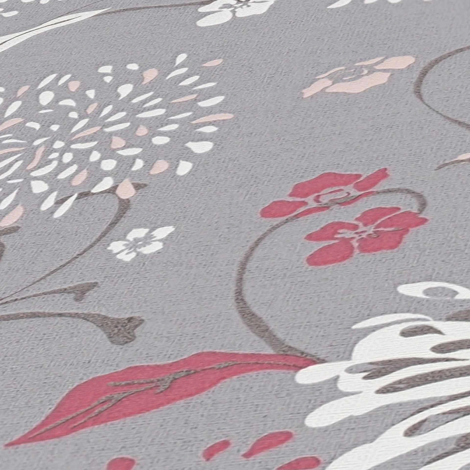 Tapete Floral Grau Weiß - Blumentapete Abstrakt - Vliestapete Natur Wohnzimmer | wall-art.de