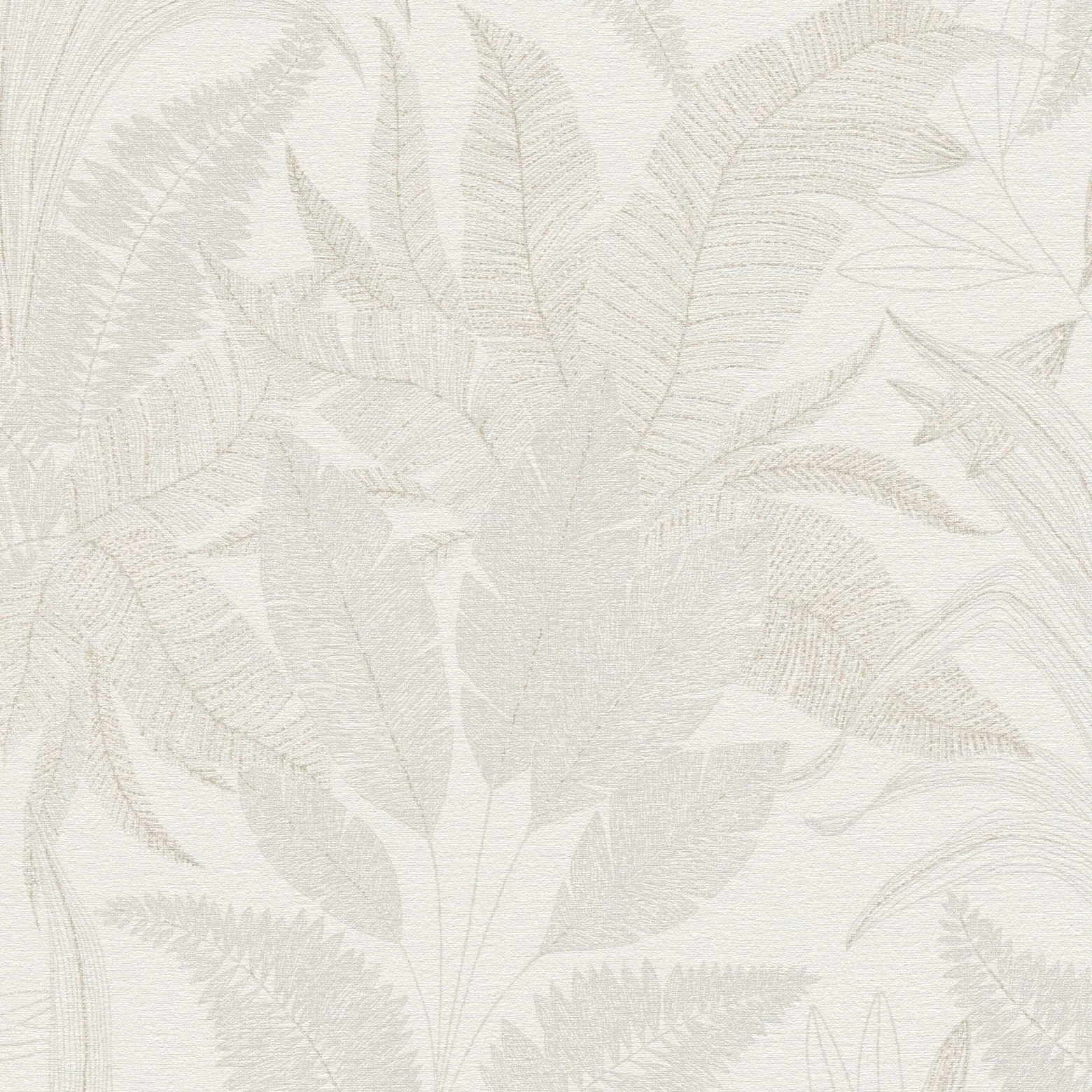 Botanisch vliesbehang in crème en wit - behang met bladmotief voor een ...