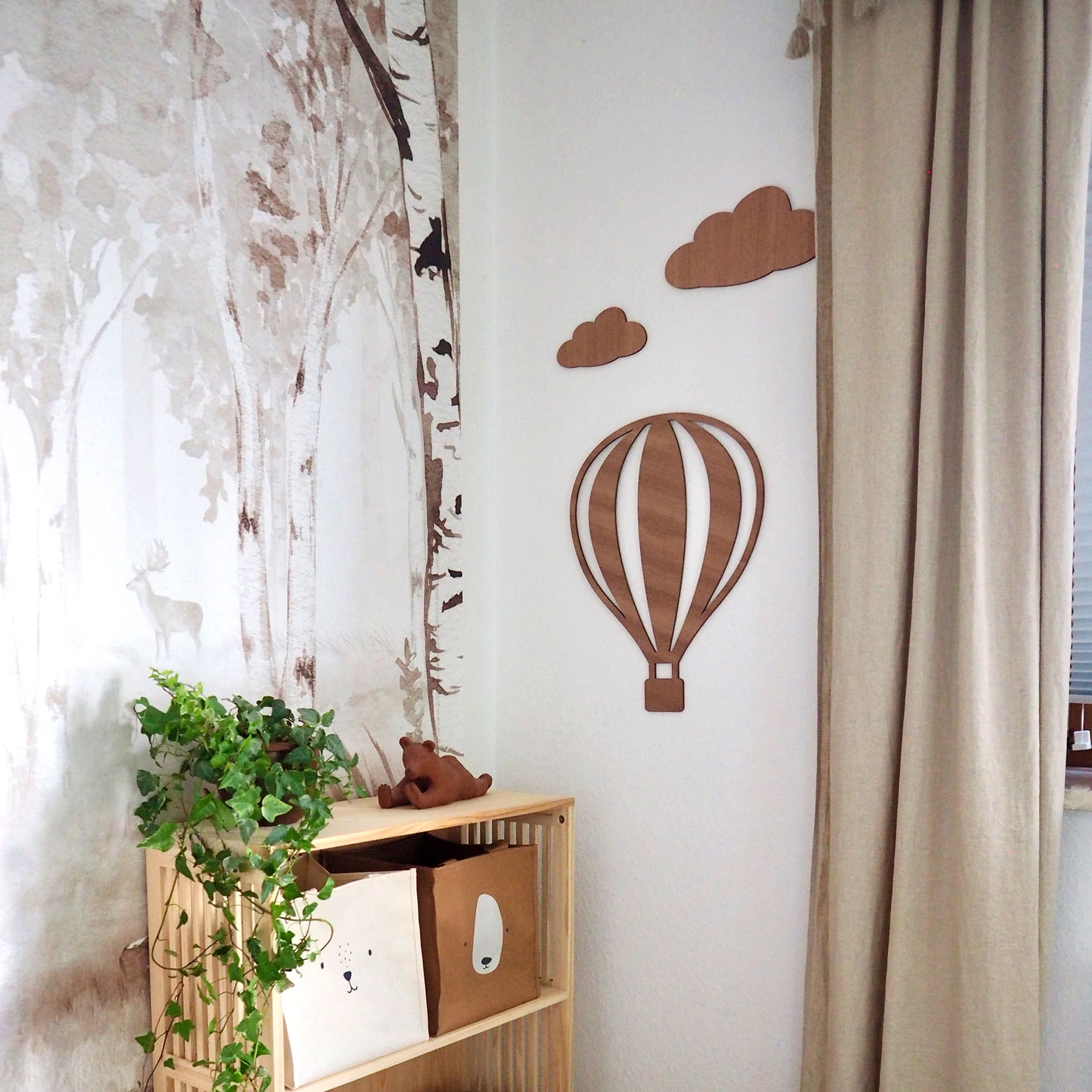 Décoration en bois acajou - Nuages (5 parties) | wall-art.fr