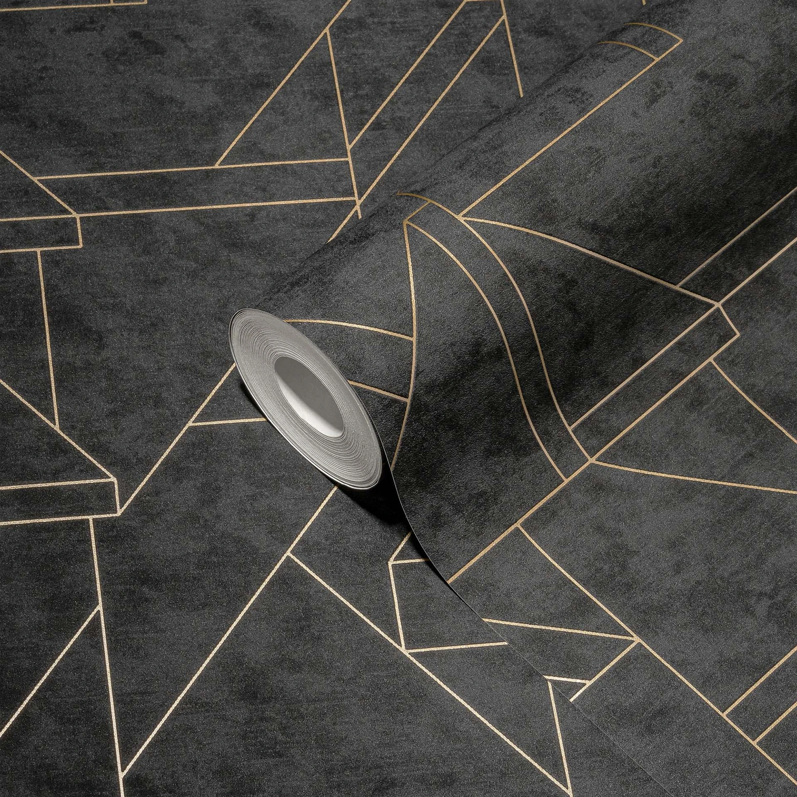 Design vliesbehang zwart, goud - modern grafisch patroonbehang voor de ...