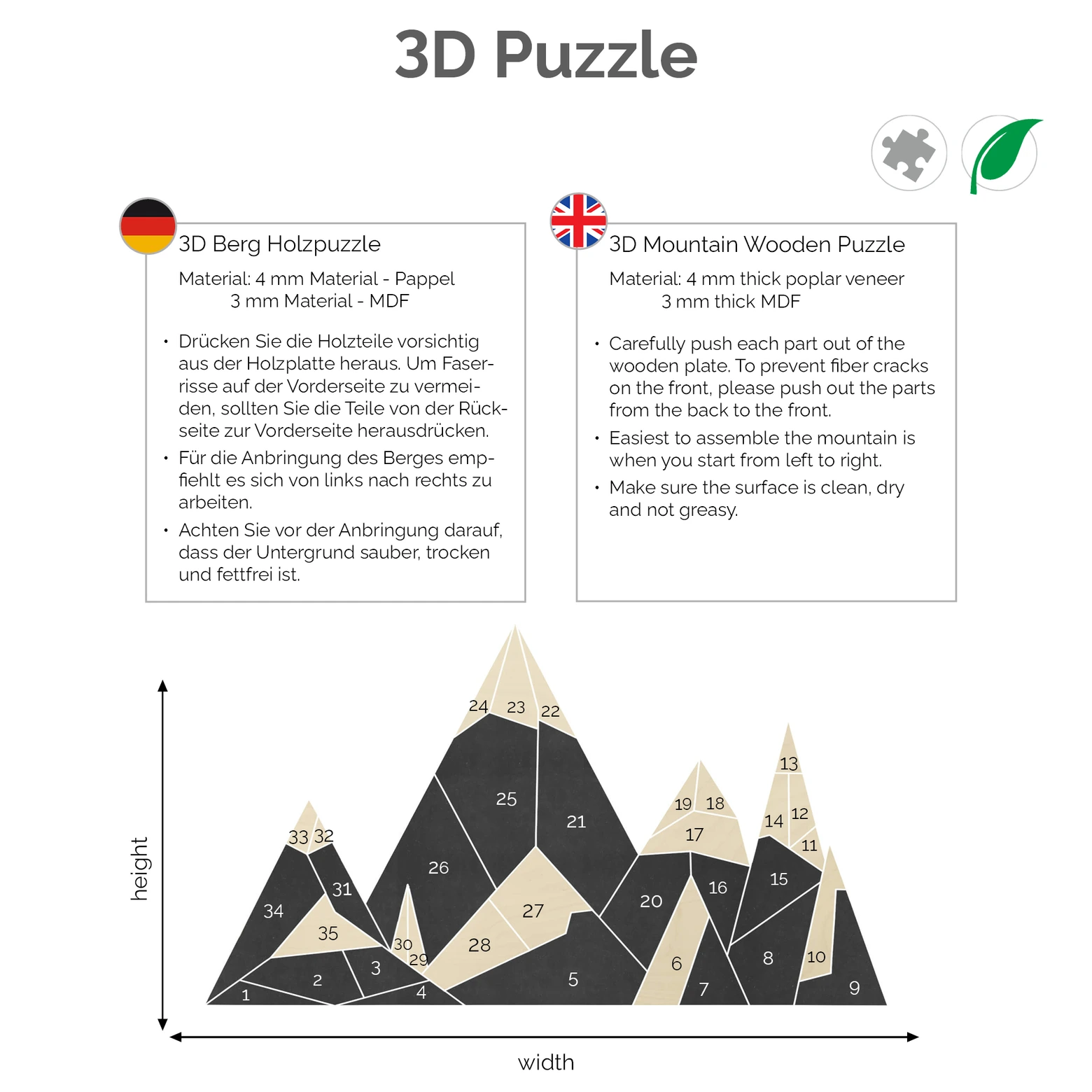 3D Deko Berg Landschaft Holzpuzzle | wall-art.de