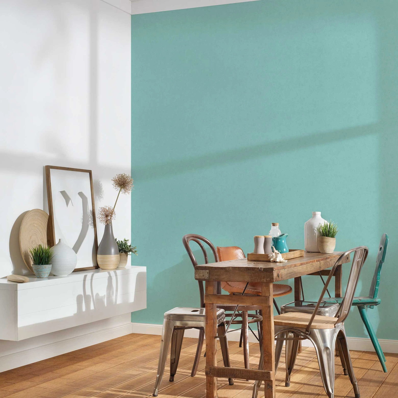 mat turquoise effen behang - modern vliesbehang - behang met glad ...