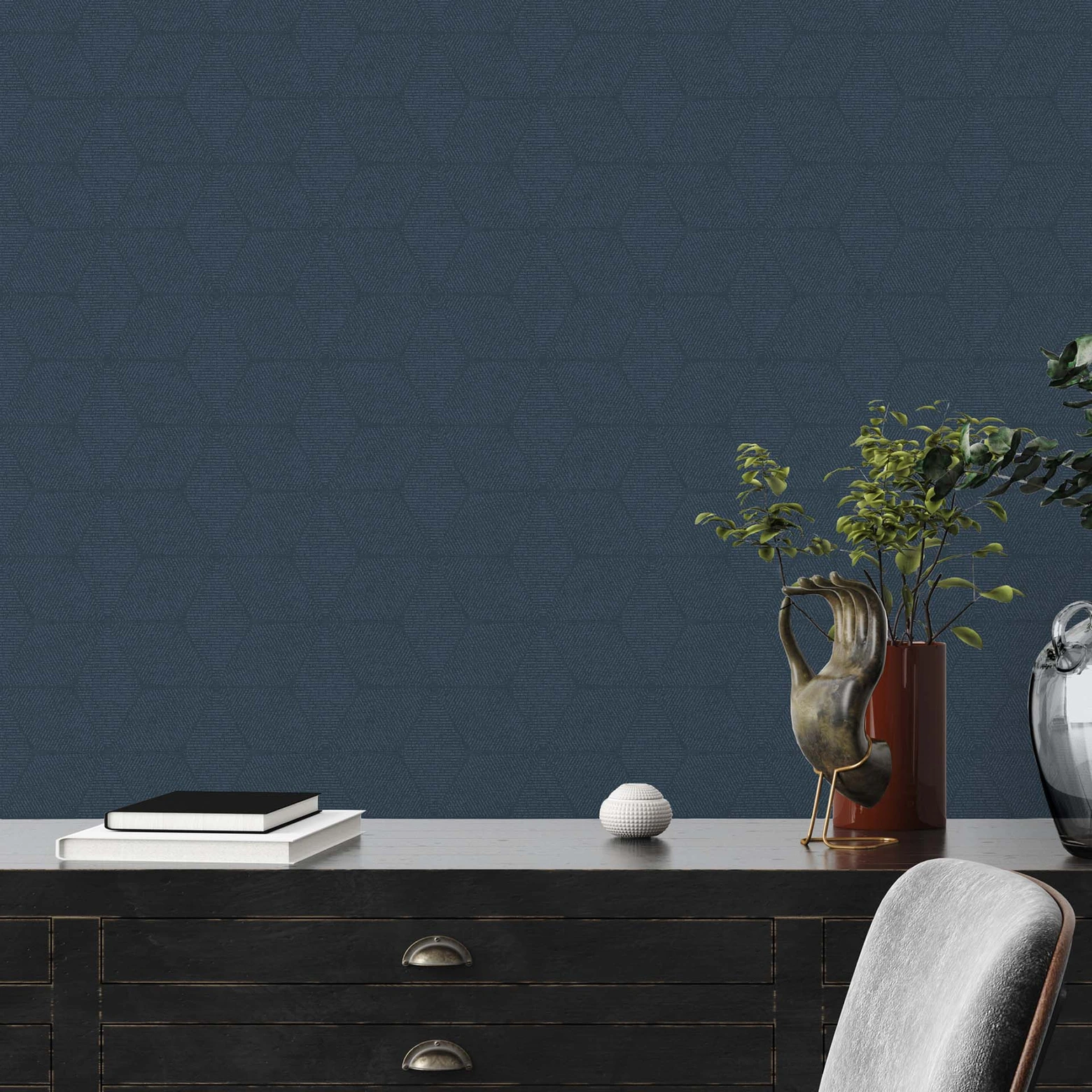 patroon behang blauw slaapkamer - behang geometrisch vliesbehang | wall ...