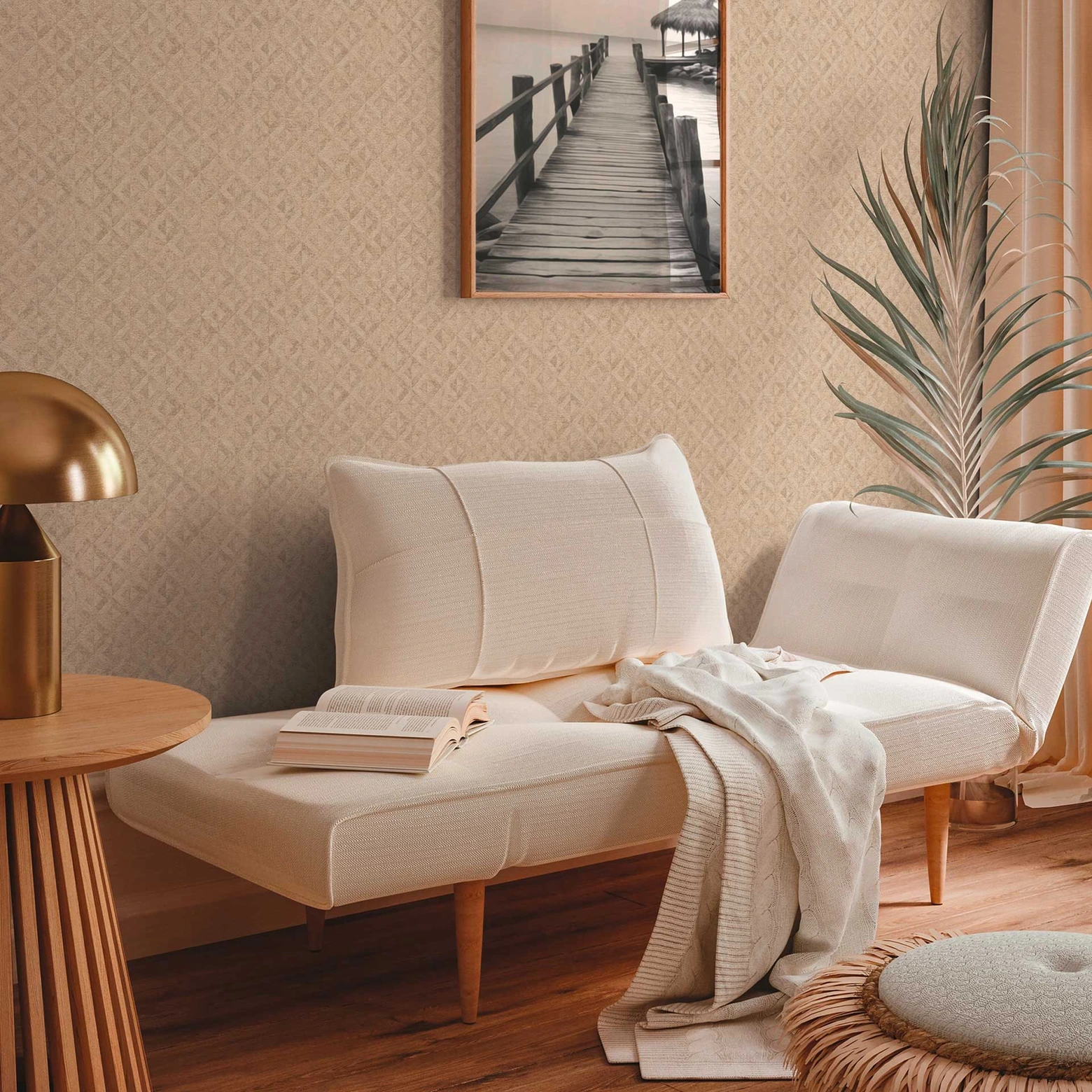 patroonbehang met ruitjes beige goud - grafisch behang licht glanzend ...