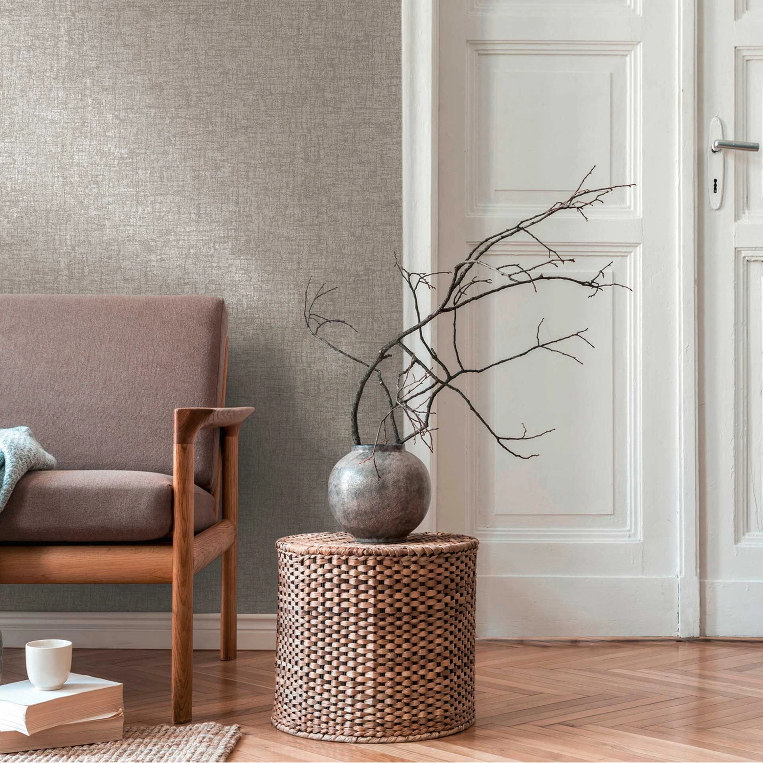 Design behang met fijne structuur medium grijs - urban chic vliesbehang ...