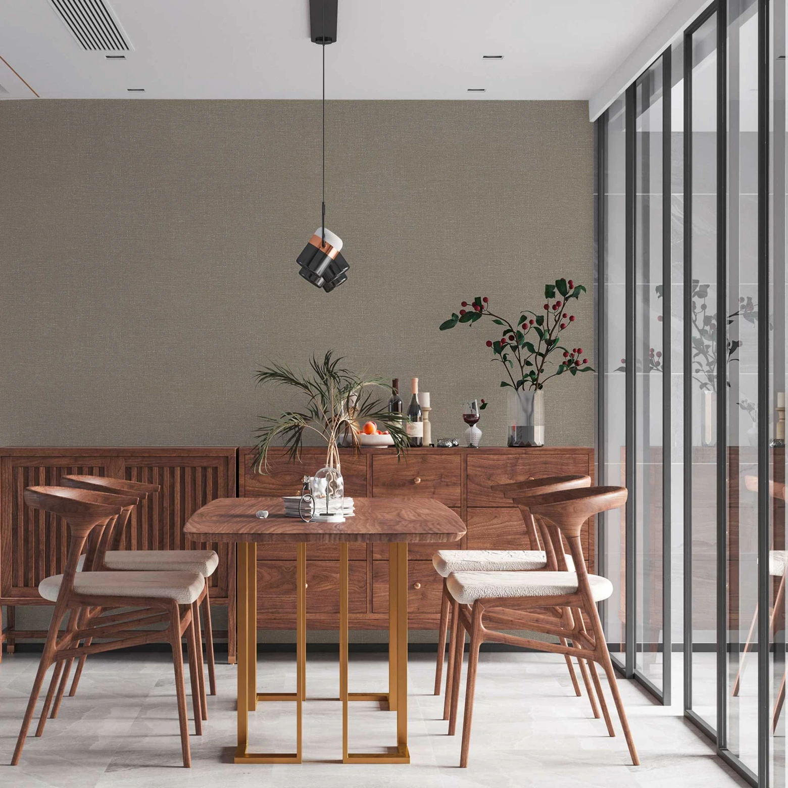 Vliesbehang met fijne textuur in kaki - subtiel behang | wall-art.nl