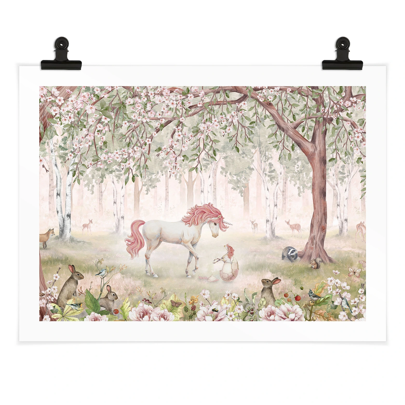Poster Märchenhafter Wald mit Einhörnern - Kikki Belle | wall-art.de