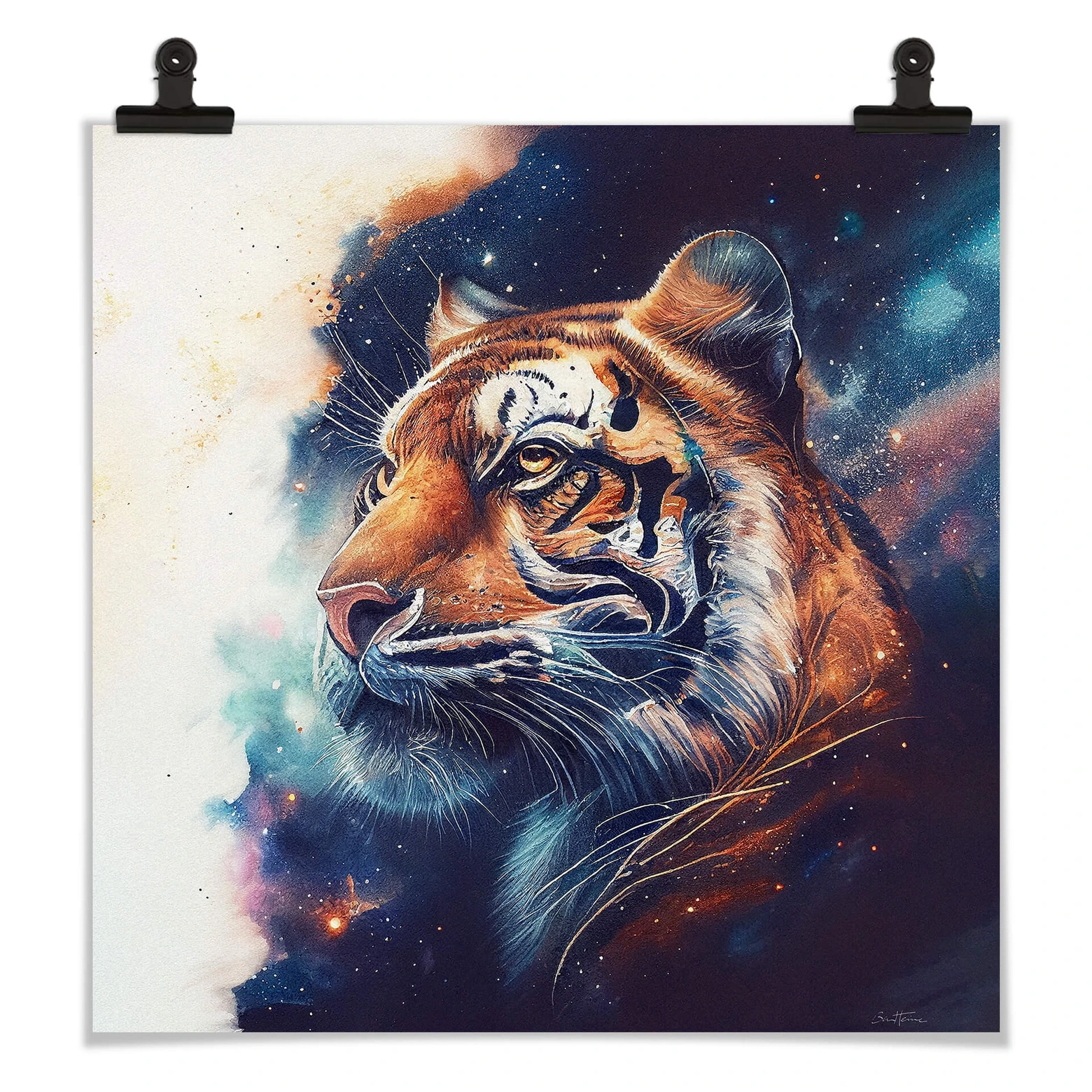 Poster Heine - Tiger im Sternenhimmel - Quadratisch | wall-art.de