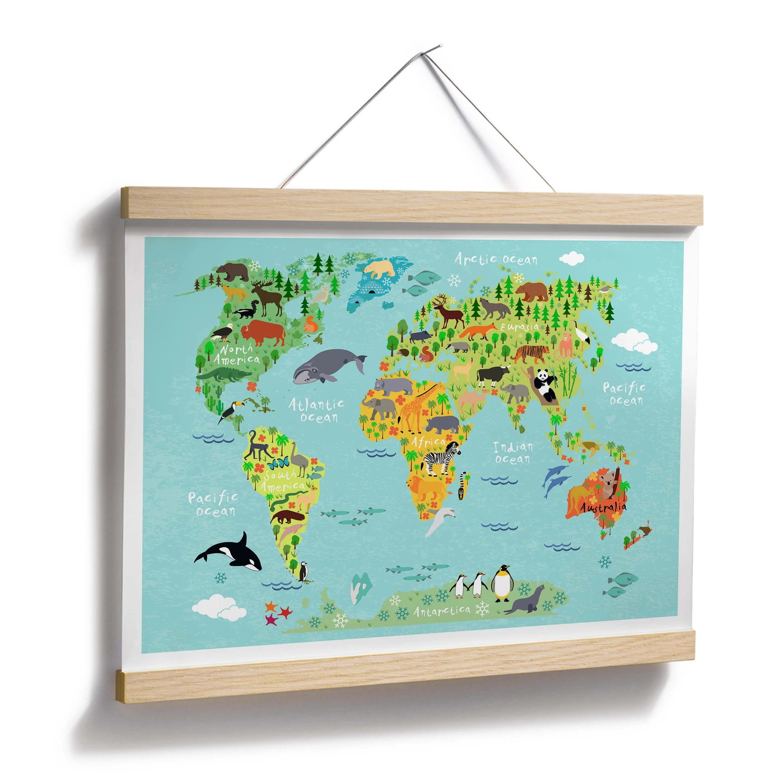 Poster wereldkaart dieren | wall-art.nl