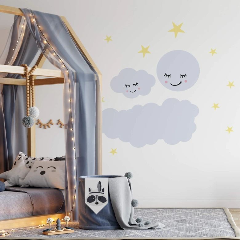 Wandtattoo Sternenhimmel mit Wolke und Mond schlafend | wall-art.de