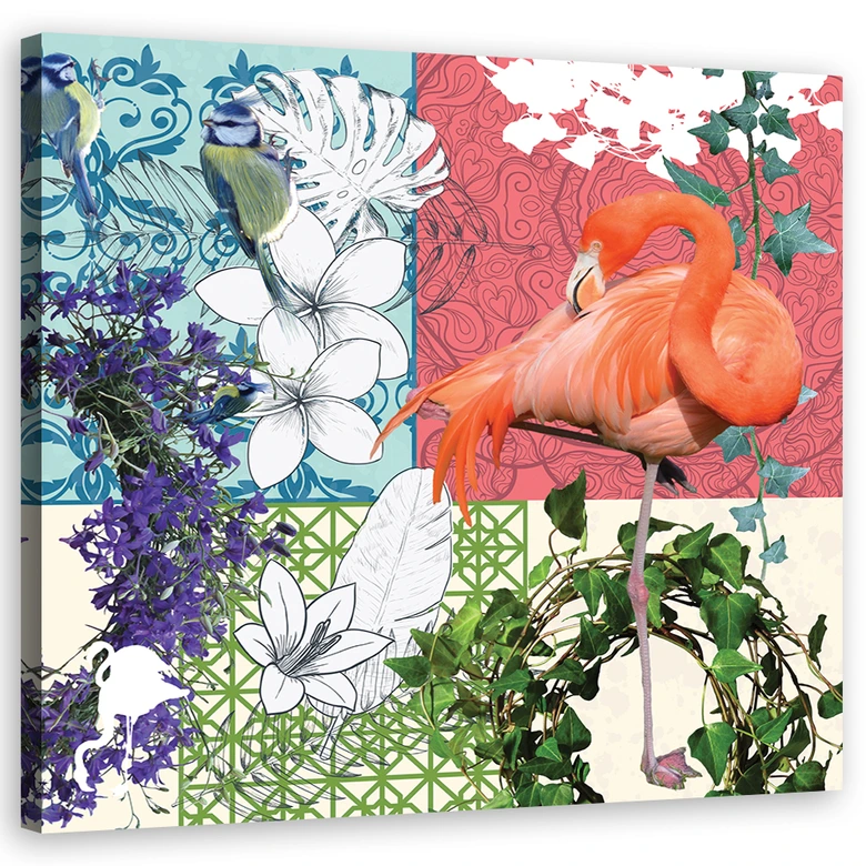 Leinwandbild, Flamingos Vögel collage | wall-art.de