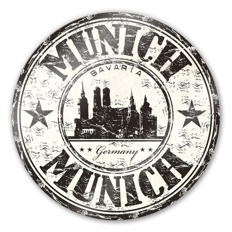 Glasbild Poststempel München - rund | wall-art.de