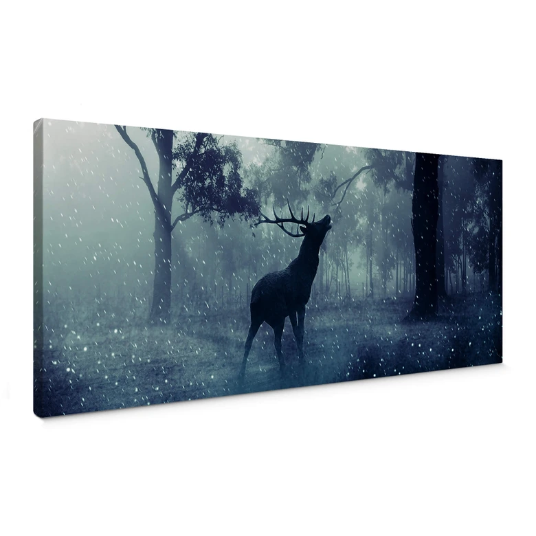 Canvas Hert in het Bos - Panorama | wall-art.nl