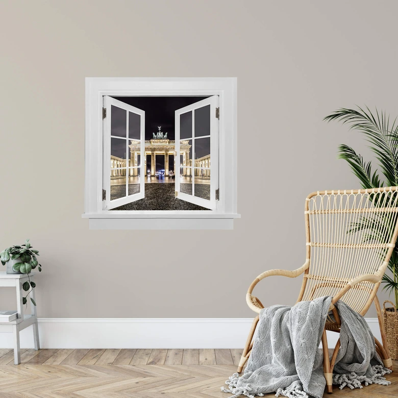 3D Wandtattoo Fenster quadratisch - Brandenburger Tor | wall-art.de