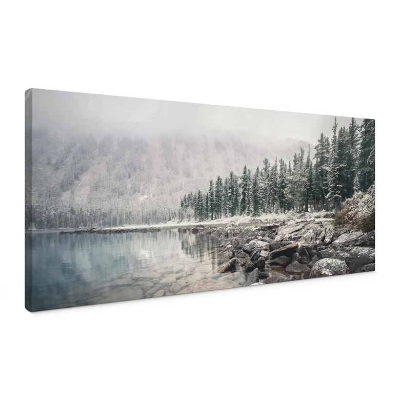 Tableau sur toile Forêt d'hiver au bord du lac - Rostovskiy - Panorama ...