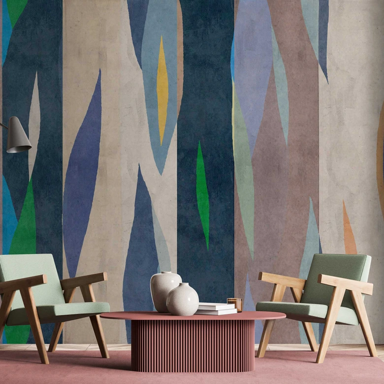 Abstrakt kunsttapet med farvespil - moderne non-woven tapet | wall-art.dk