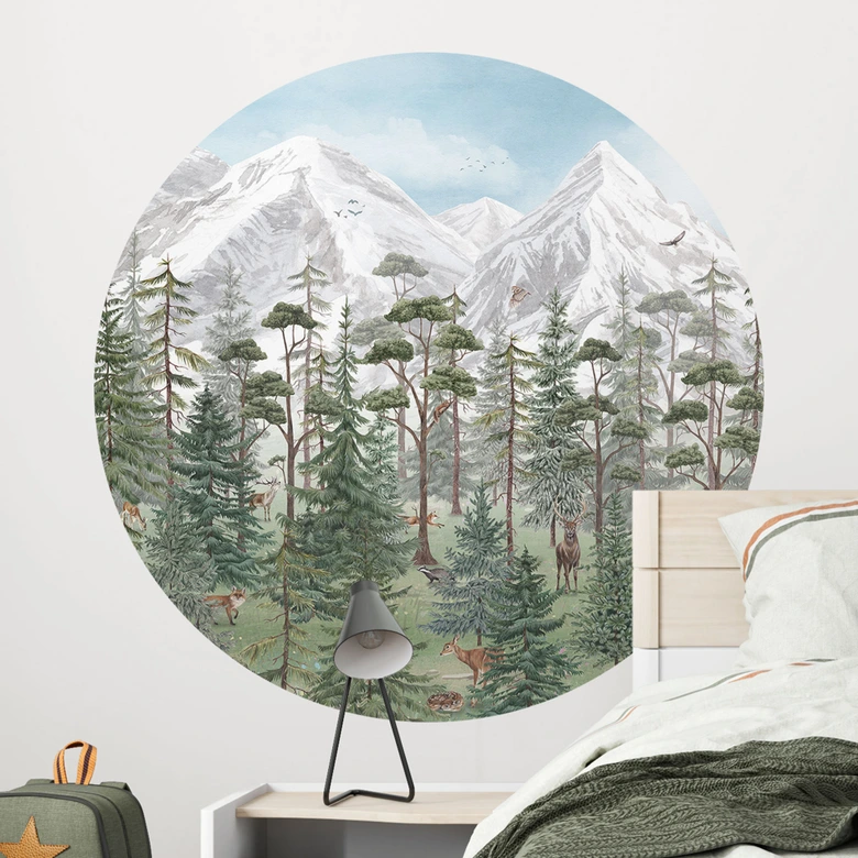 Muursticker bosdieren in het groene alpenbos - Kikki Belle - Rond ...