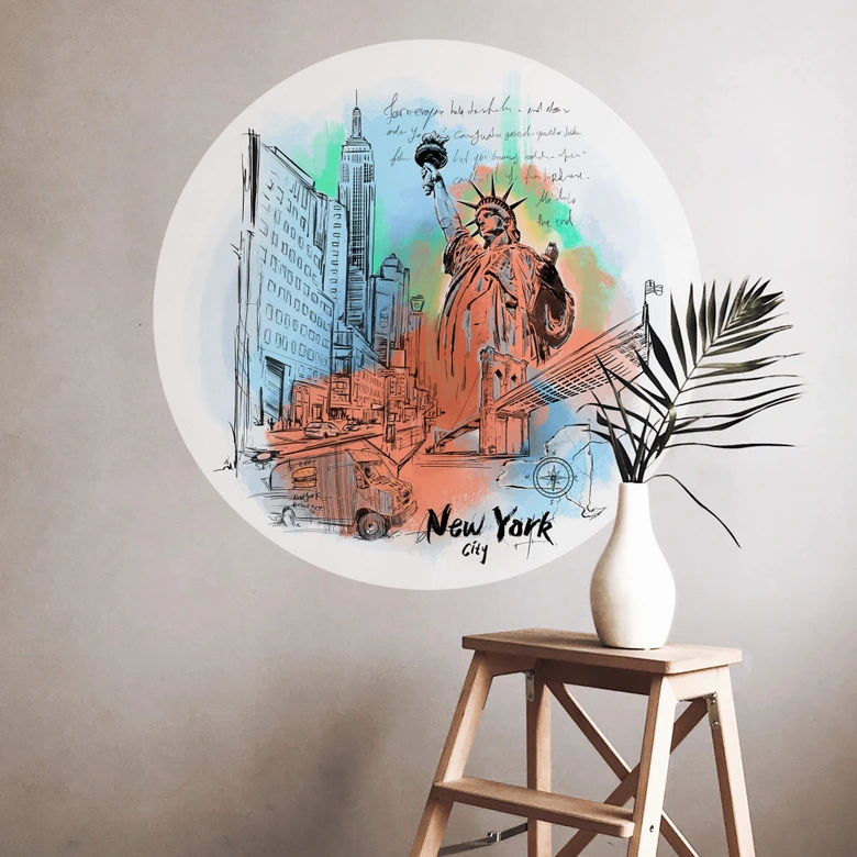 Wallsticker New York Frihedsgudinden - Rund - Elsk din by | wall-art.dk