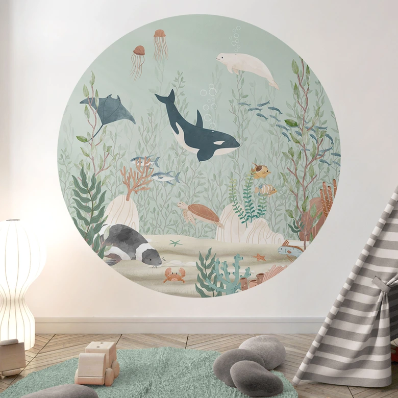 Wandtattoo Meerestiere tief im Ozean - Oliver Robins - Rund | wall-art.de