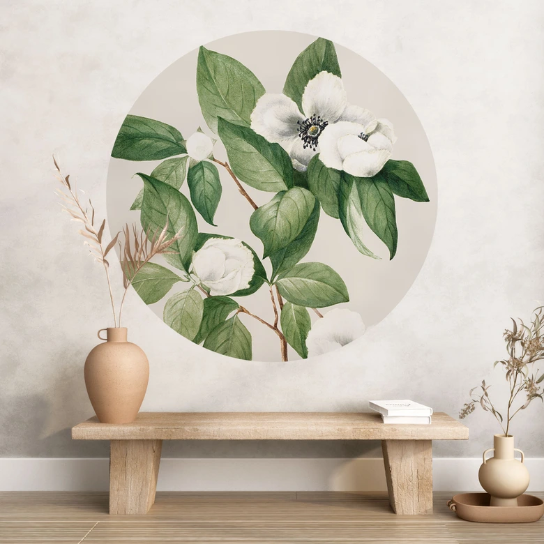 Muursticker botanische illustratie van een schijncamelia - Walcott ...