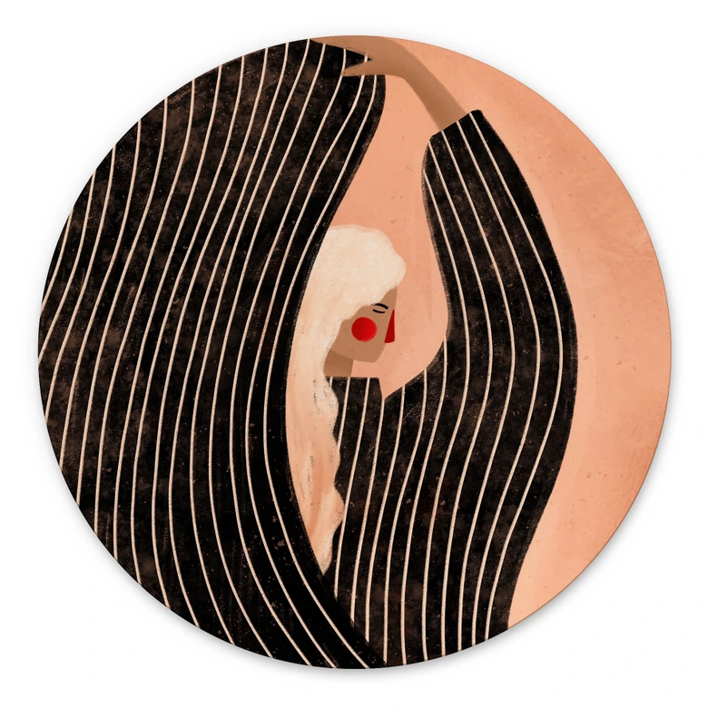 Tableaux Femme avec robe à rayures noires - Müller - Alu-Dibond Rund ...