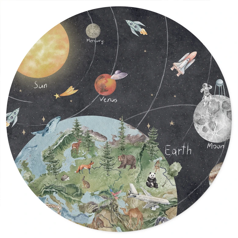 Wandtattoo Sonnensystem mit Planeten und Erde - Ms Tiff - Rund | wall-art.de