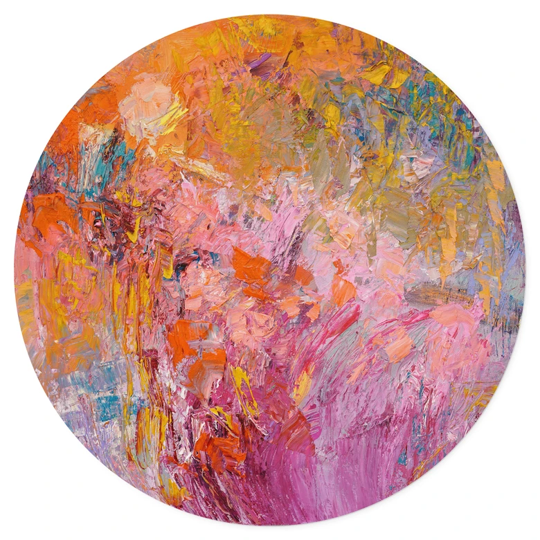 Muursticker Abstracte kleurrijke rozentuin - Fagan - Rond | wall-art.nl