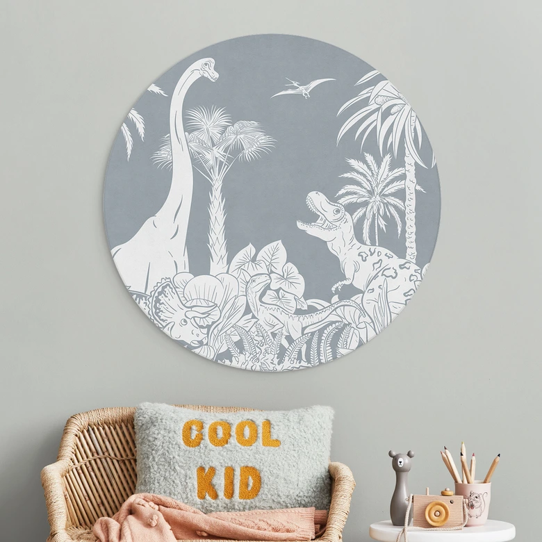 Rundt billede I dinosaurernes land - Blå - Kikki Belle - Aluminium ...
