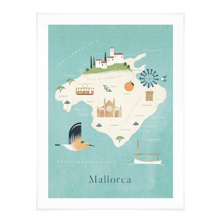 Poster Karte von Mallorca - Reiseposter - Rivers | wall-art.de