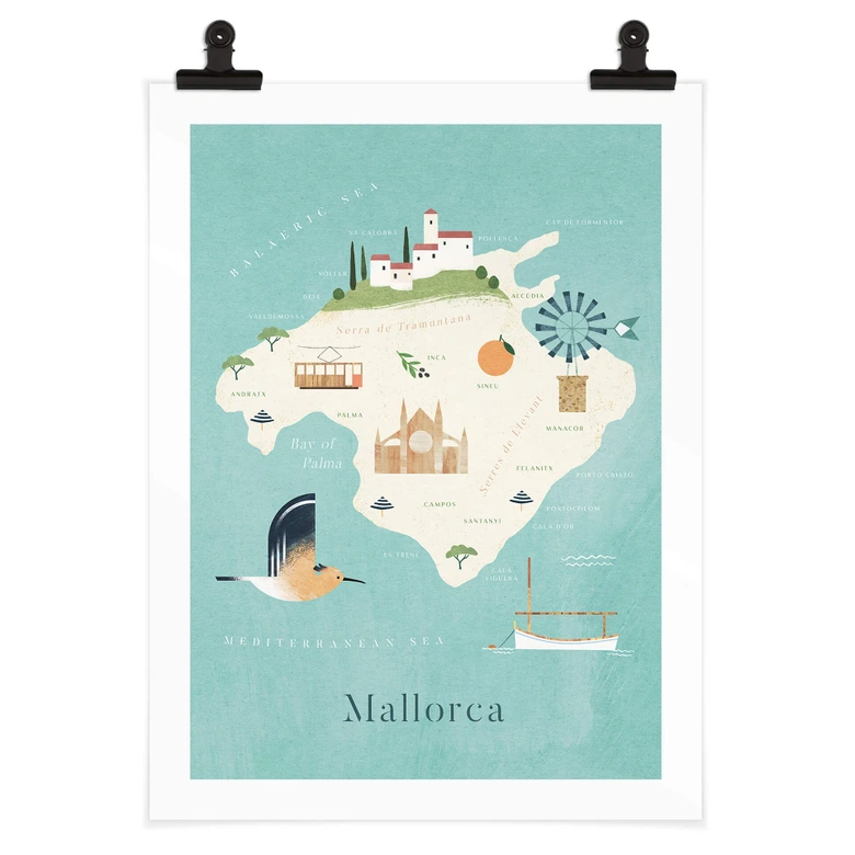Poster Karte von Mallorca - Reiseposter - Rivers | wall-art.de