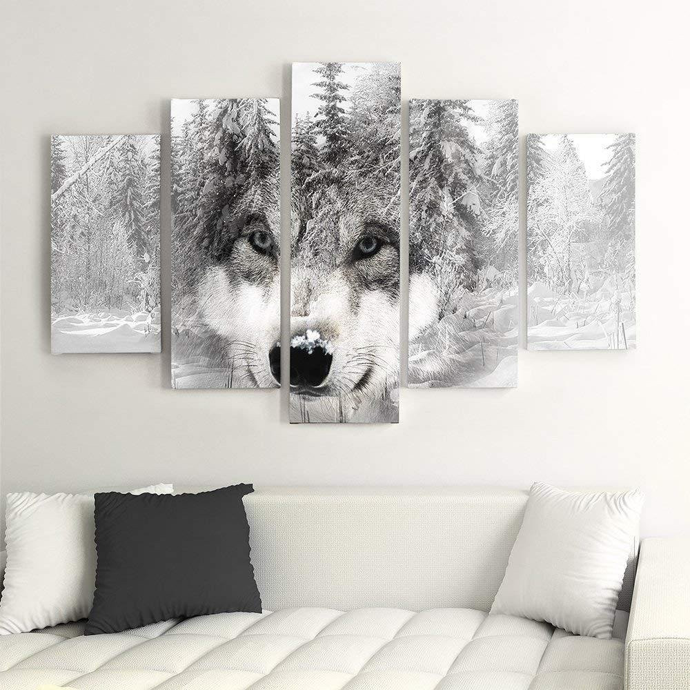 Wandbild 5-teilig, Wolf Wald Tier Grau | wall-art.de