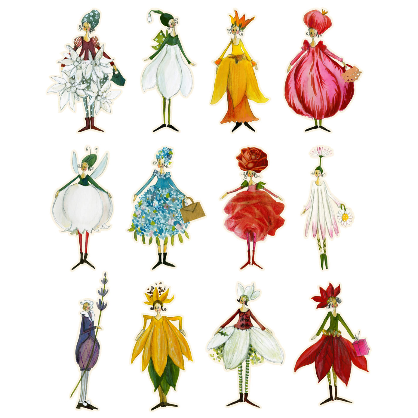 Muursticker set Leffler – Bloemenvrouwtjes | wall-art.nl