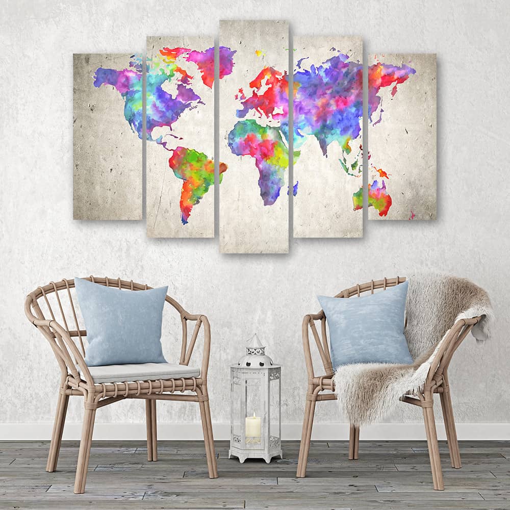 Wandbild 5-teilig, Weltkarte Bunt | wall-art.de