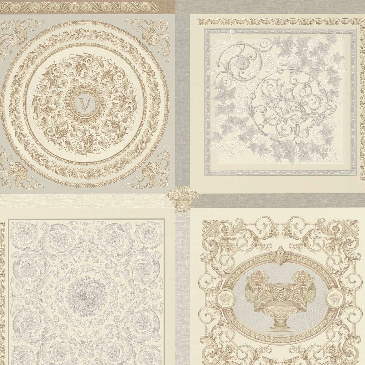 Versace tapet blomstret i grå og beige non-woven tapet design barok ...
