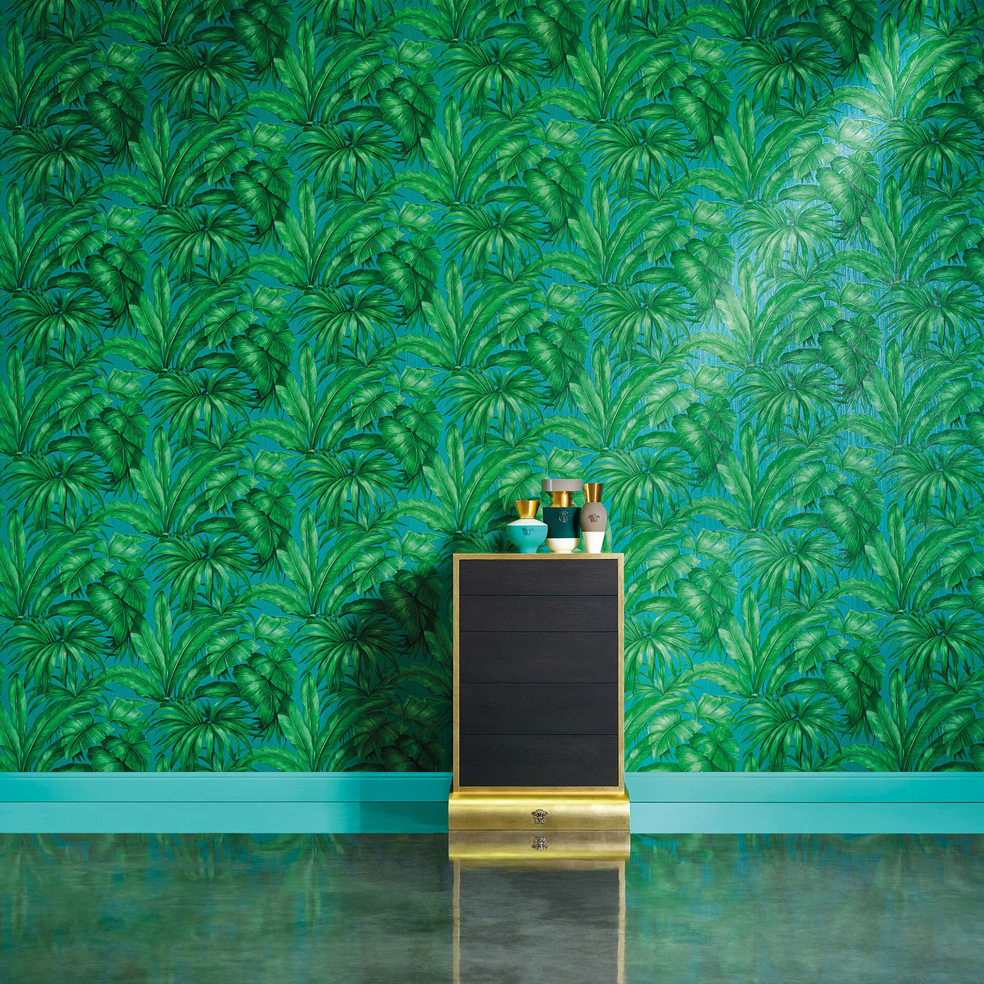 Versace Home Behang Jungle blauw-groen | wall-art.nl