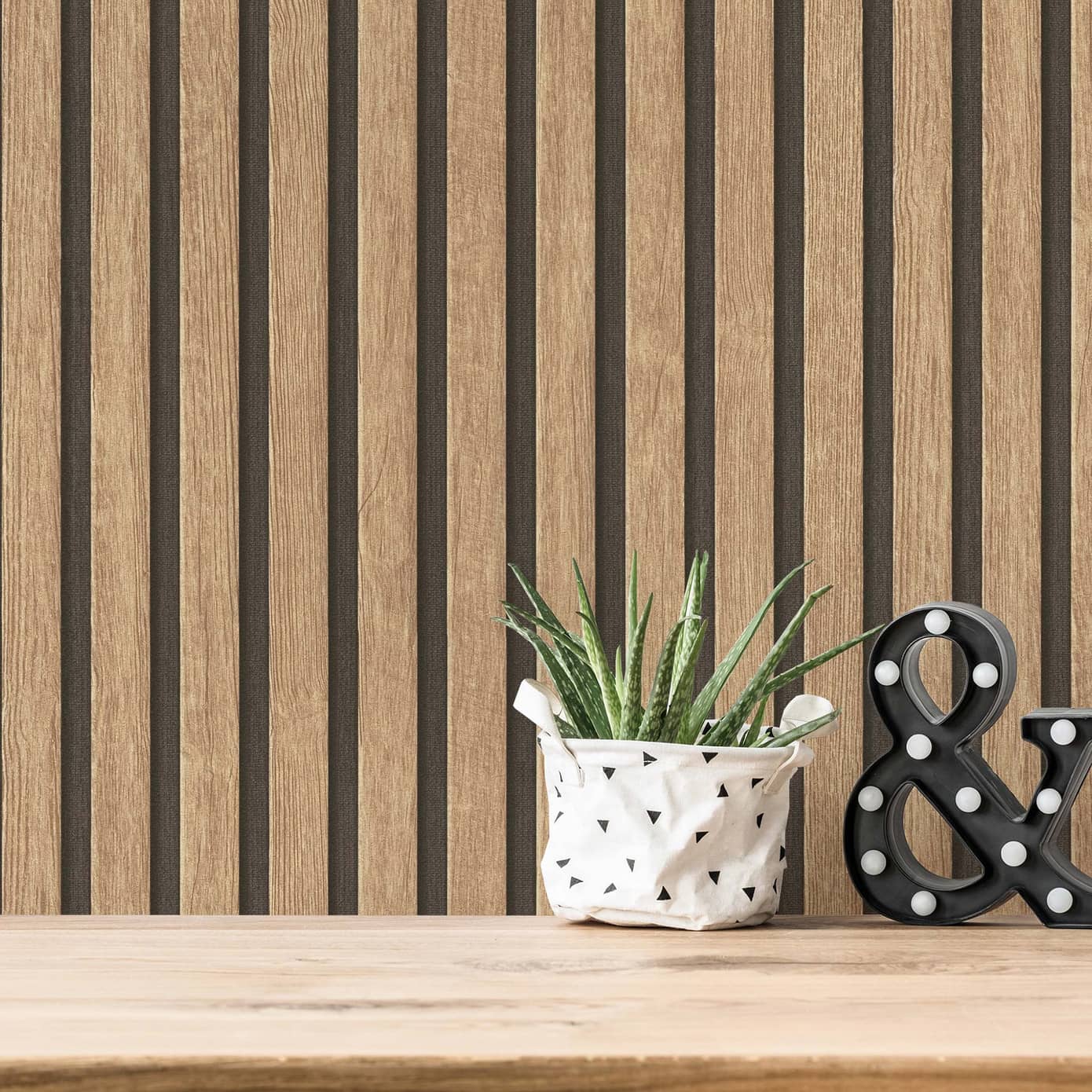 3D Lamellenlook Behang, Houtlook Vliesbehang van A.S. Creation, Beige ...